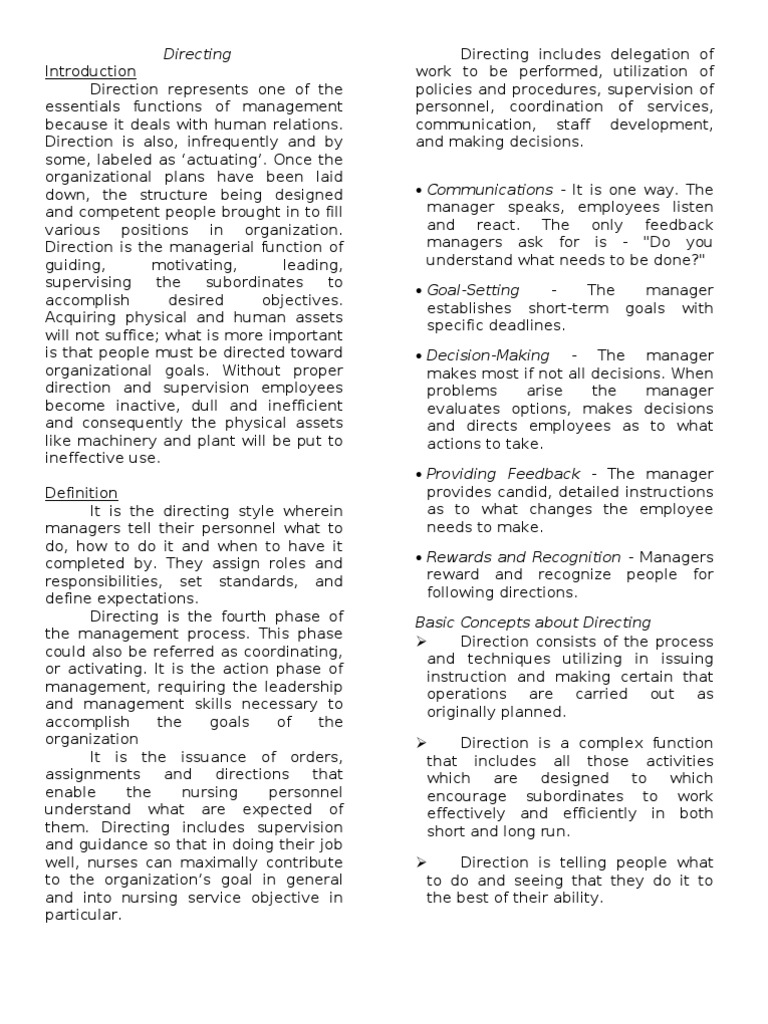 Directing in Nursing Management | PDF | Nonverbal Communication ...