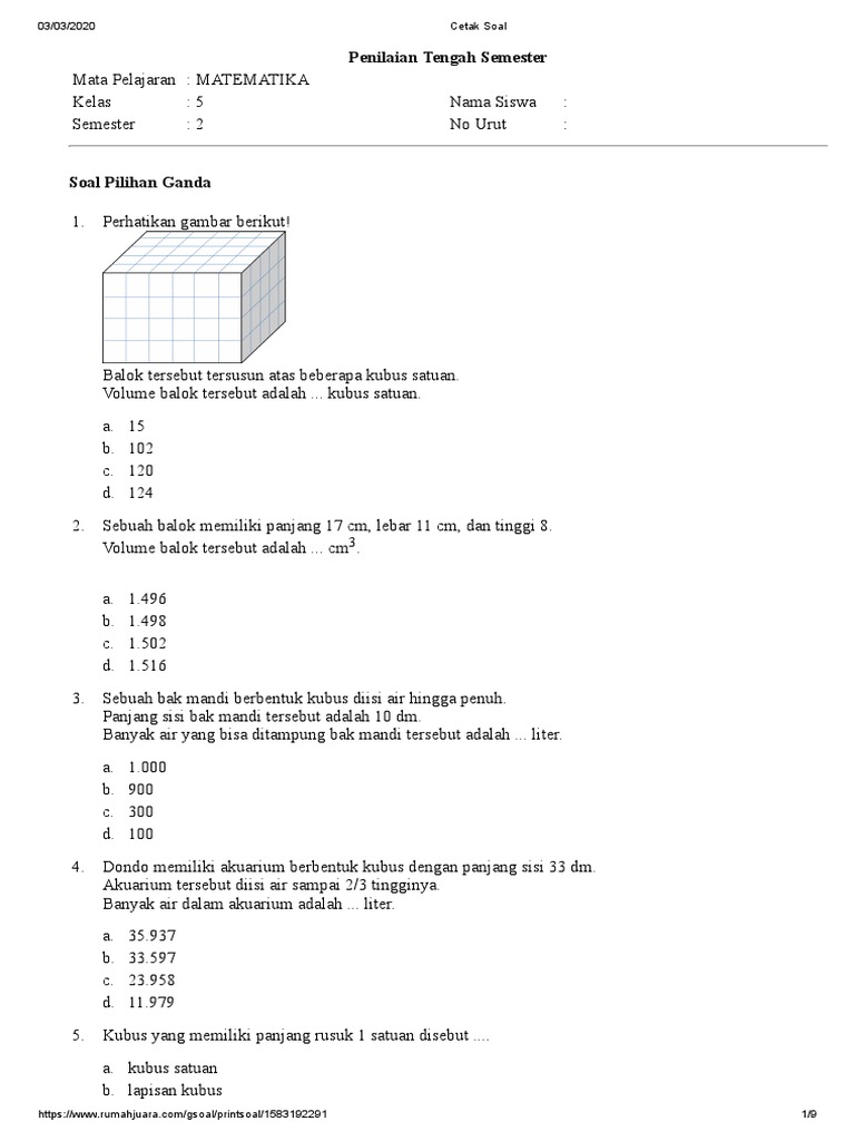 Soal UTS 2 MTK 20 PDF | PDF
