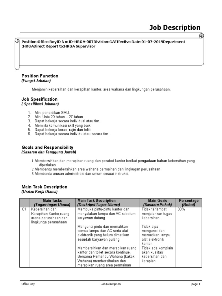 Job Des Office Boy A1 | PDF