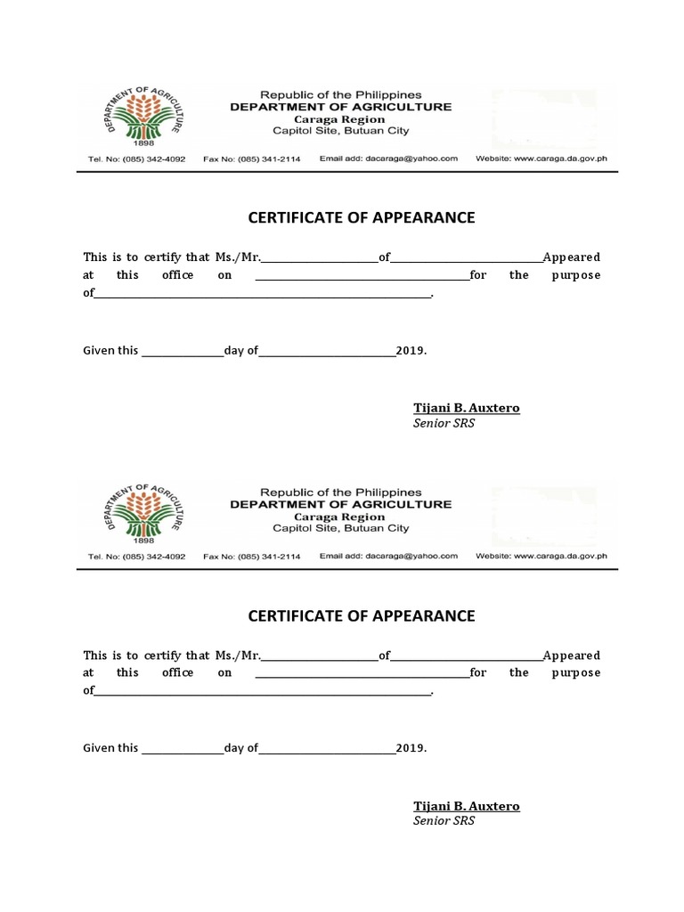 Certificate of Appearance | PDF