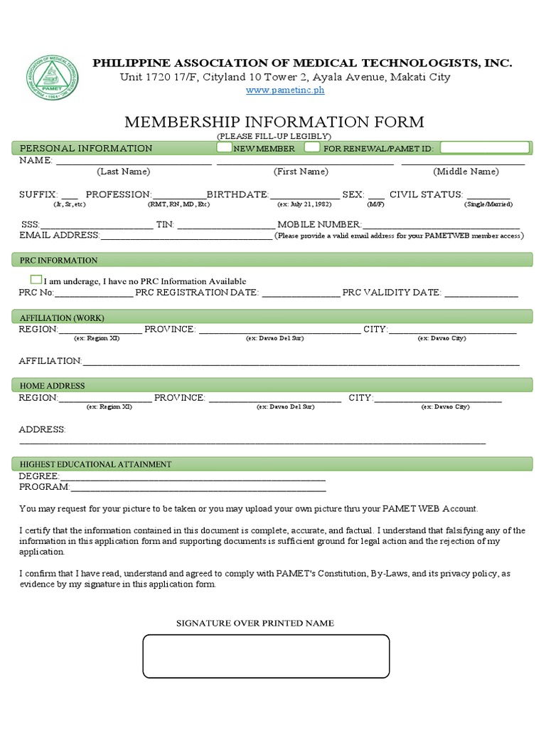 PAMET New Membership Form | PDF