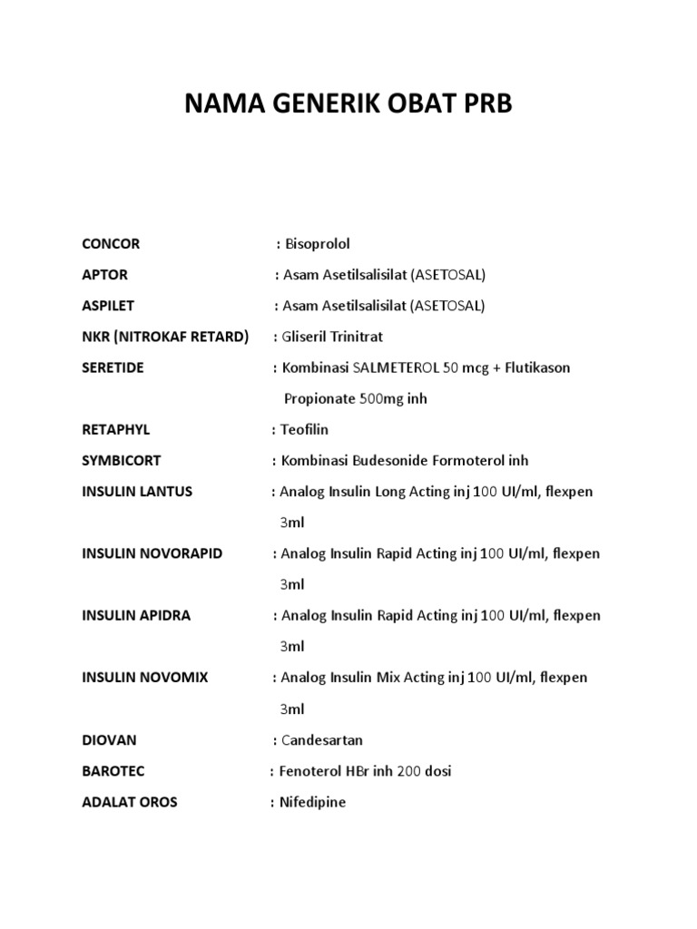 Nama Generik Obat PRB | PDF | Cooking, Food & Wine | Wellness