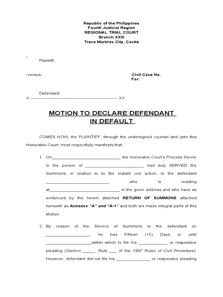 Motion To Declare Defendant in Default (Pro Forma) | PDF