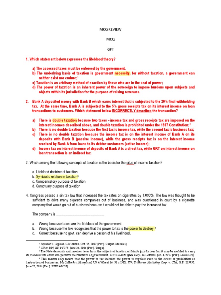AUSL MCQ Taxation | PDF