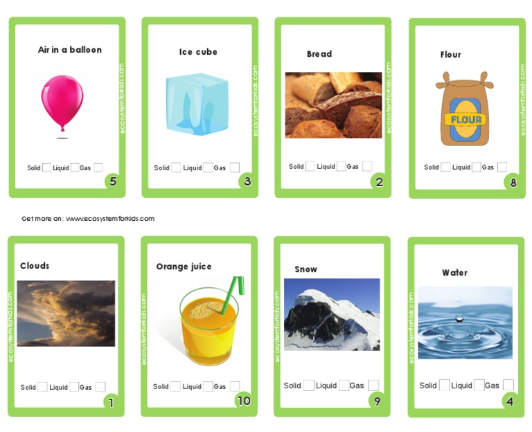 State of Matter Solid Liquid Gas Cards | PDF
