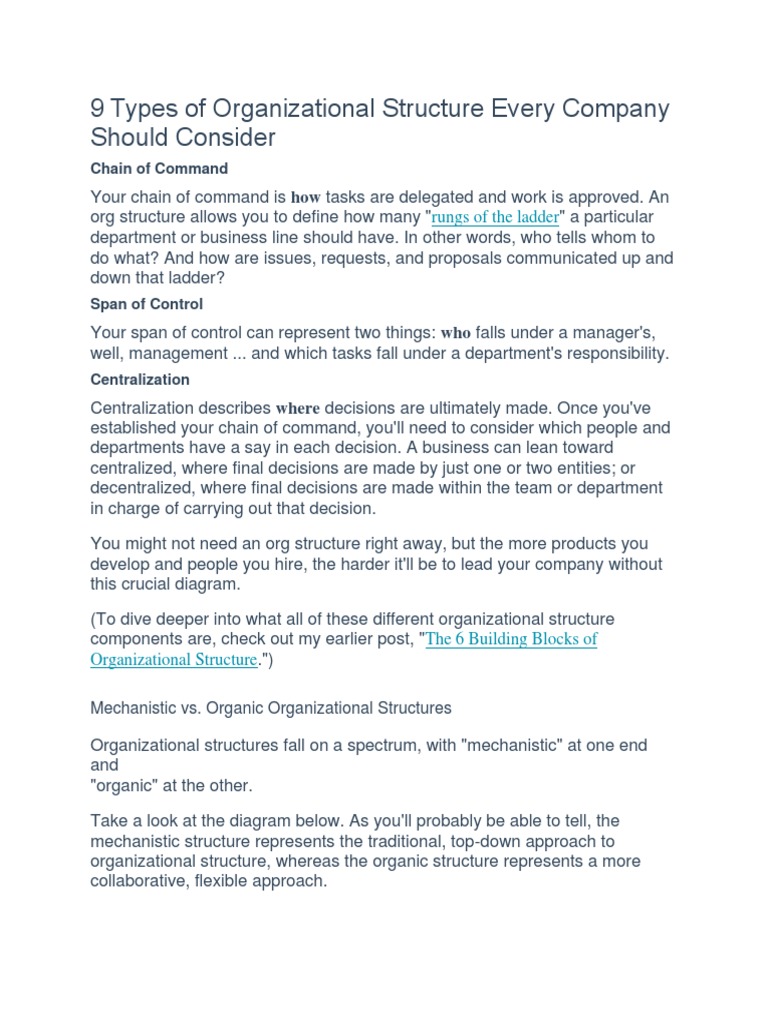 9 Types of Organizational Structure Every Company Should Consider | PDF ...