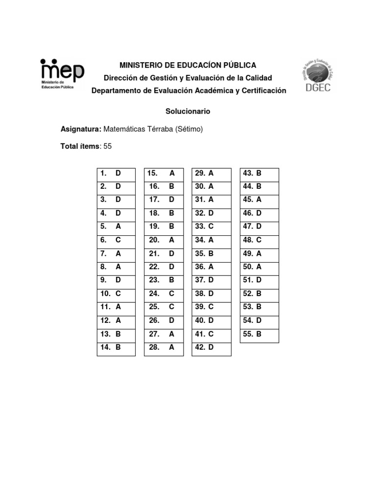 Solucionario Matemáticas Séptimo Térraba | PDF