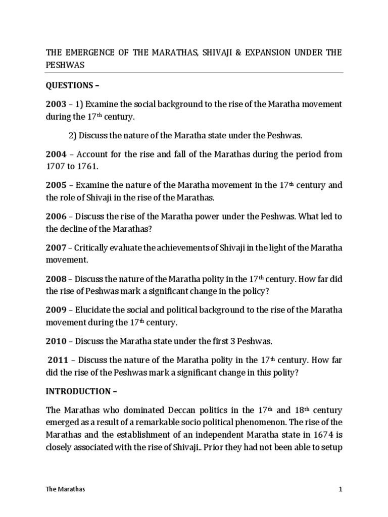 Emergence of The Marathas and The Expansion Under The Peshwas | PDF