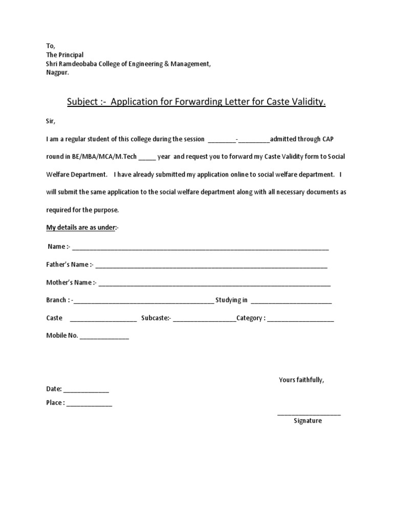 6.forwarding Letter For Caste Validity | PDF