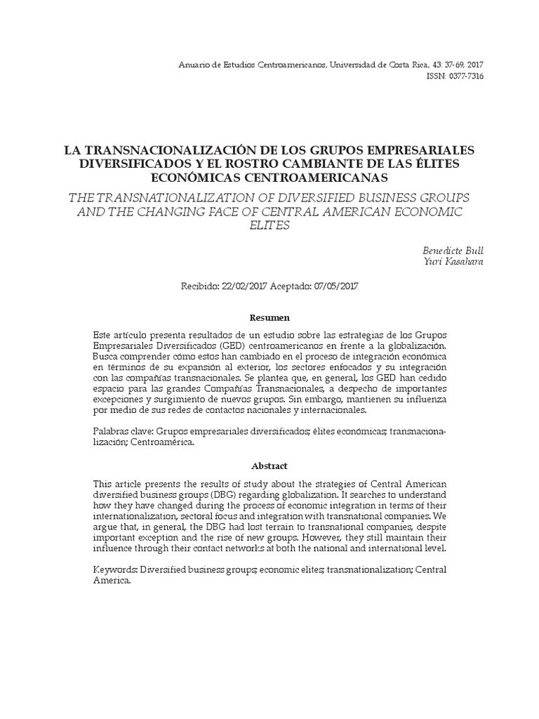 Transnacionalización de Grupos Empresariales en CA | PDF