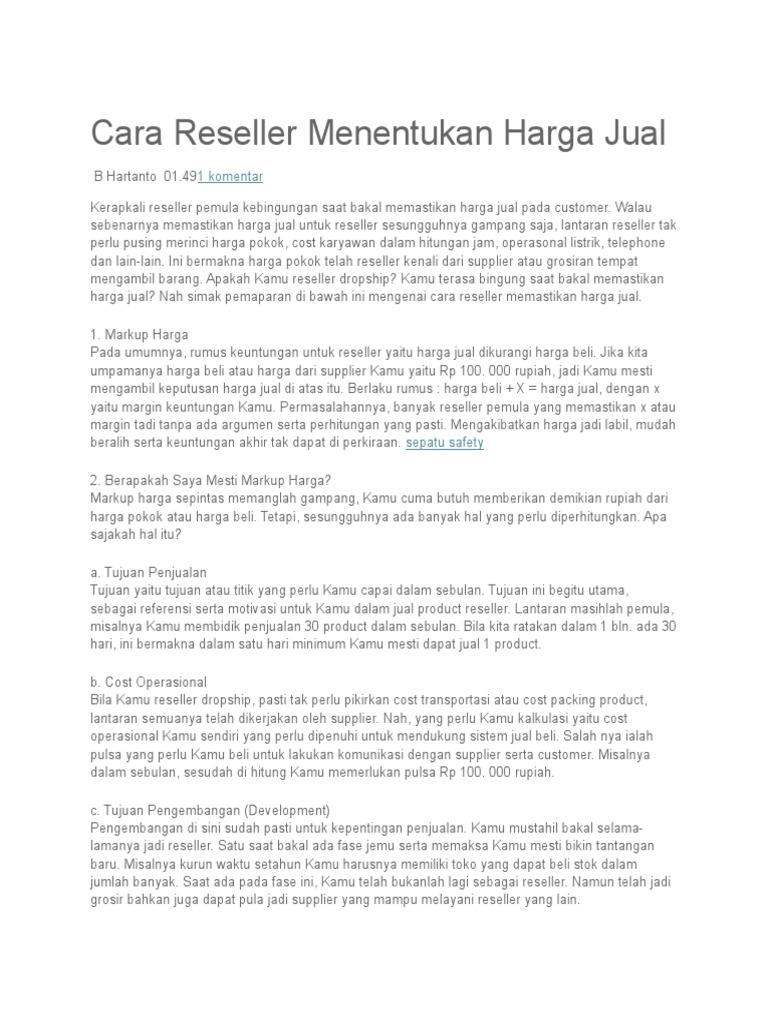 Cara Reseller Menentukan Harga Jual | PDF