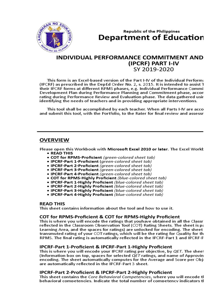 DepEd IPCRForms Part1-4 | PDF | Computers