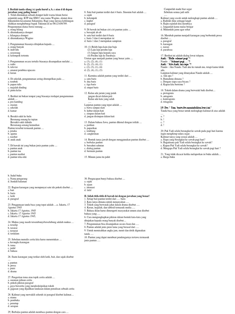 Soal Uts B Indo Kelas 4 | PDF