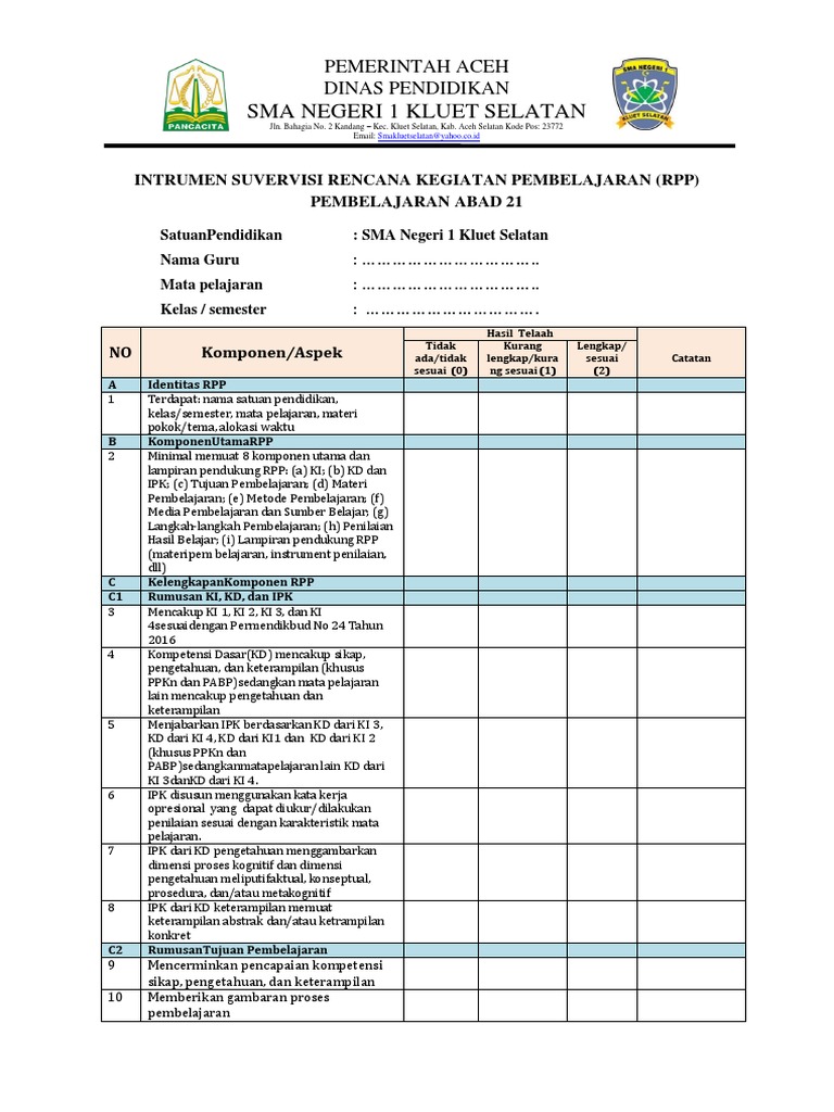 Instrumen Validasi RPP Abad 21 | PDF