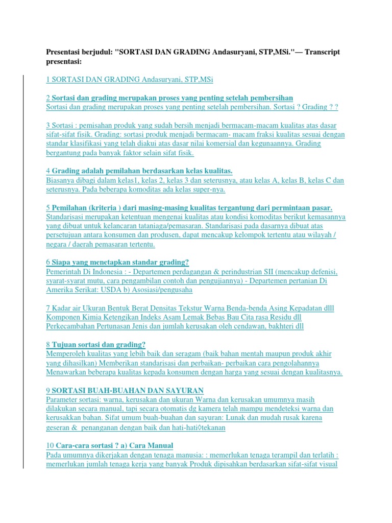 Presentasi Berjudul Sortasi Dan Grading | PDF