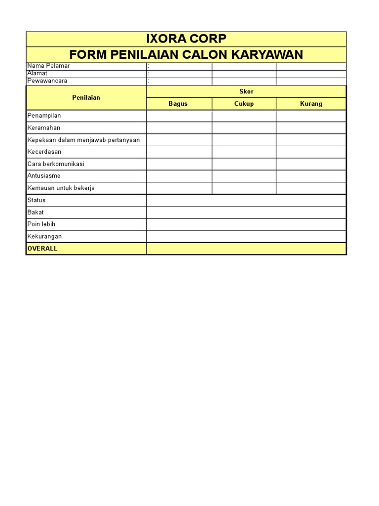 Form Penilaian Calon Karyawan | PDF
