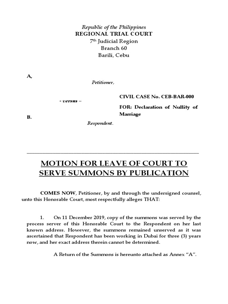 Motion To Serve Summons by Publication | PDF