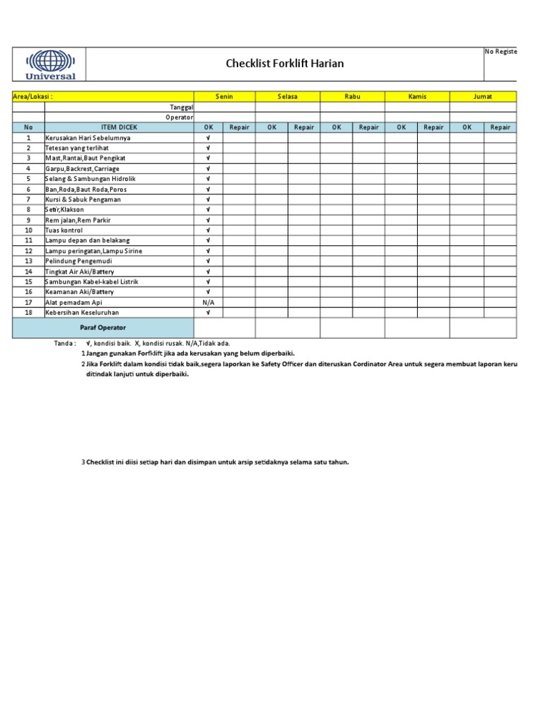 Checklist Harian Forklift dan Mobil | PDF