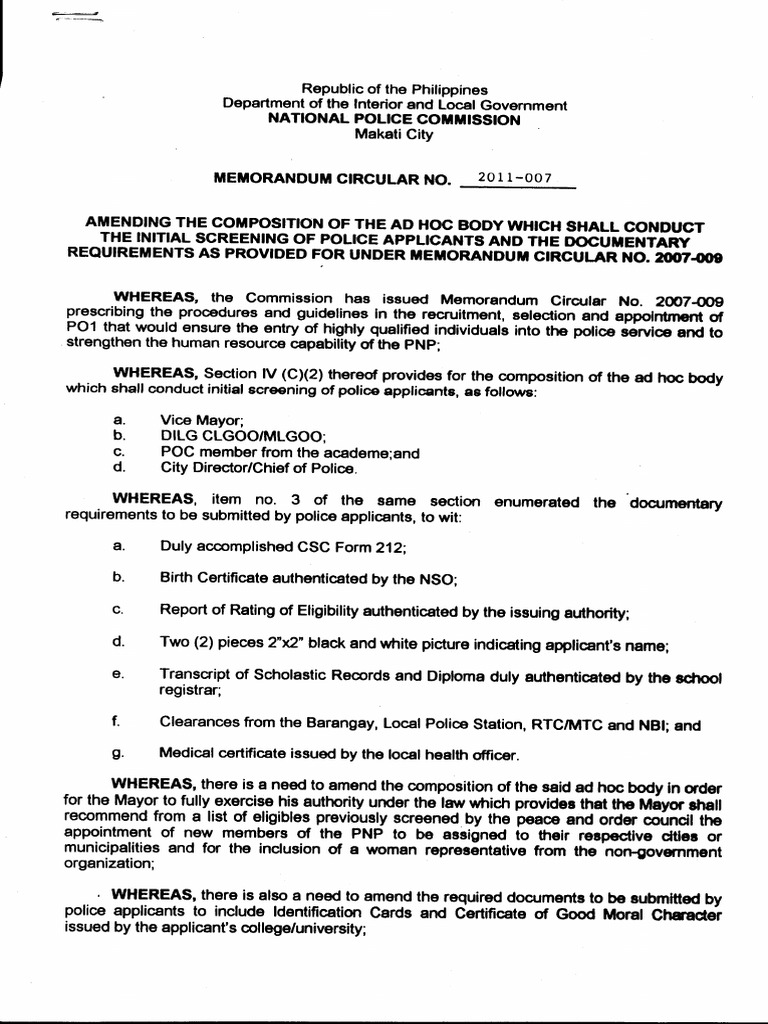 Napolcom MC 2011-007 PDF | PDF