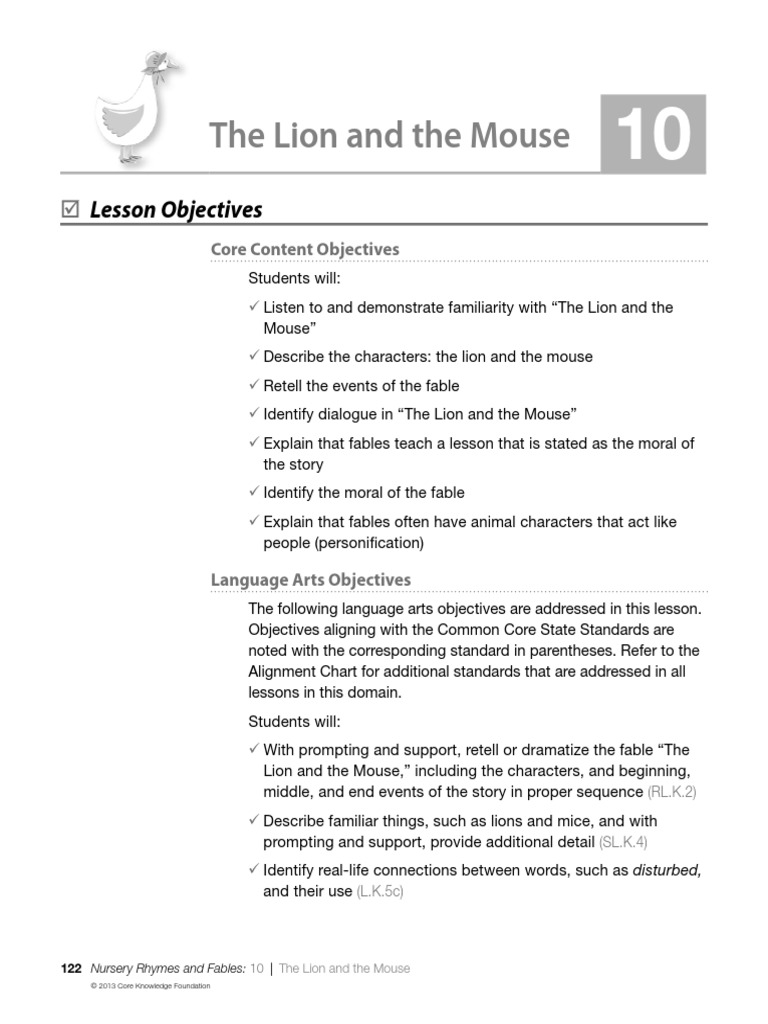Lesson 10 The Lion and The Mouse Anthology PDF | PDF