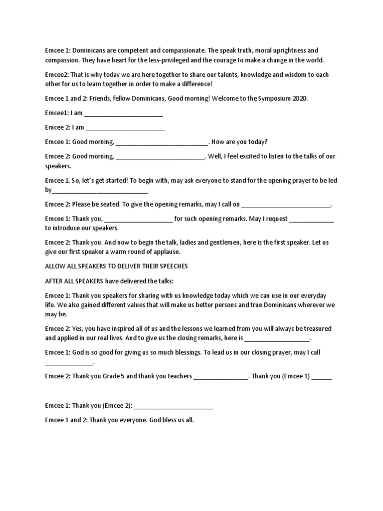 Emcee Script Symposium 2020 | PDF