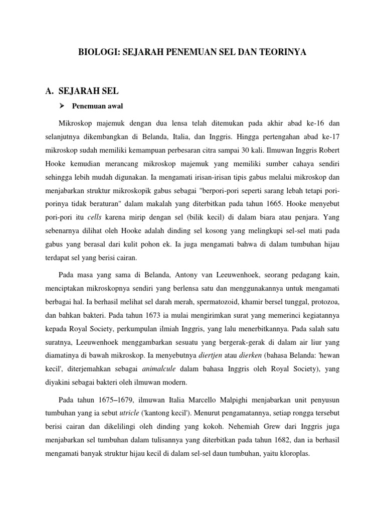 Biologi Sejarah Penemuan Sel Dan Teori Dan Deskripsi Sel Pdf