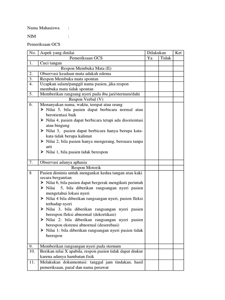 PEMERIKSAAN KESADARAN DENGAN GLASGOW COMA SCALE (GCS) | PDF