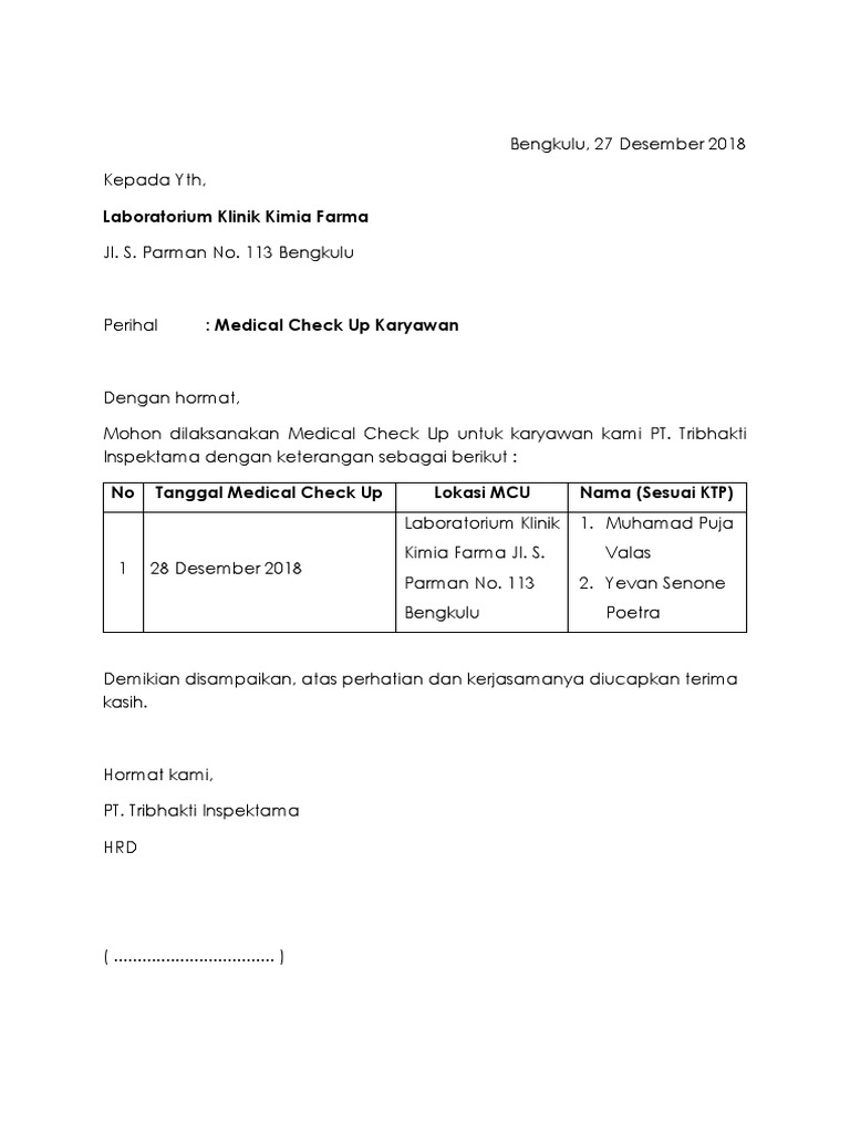 Surat Pengantar MCU | PDF