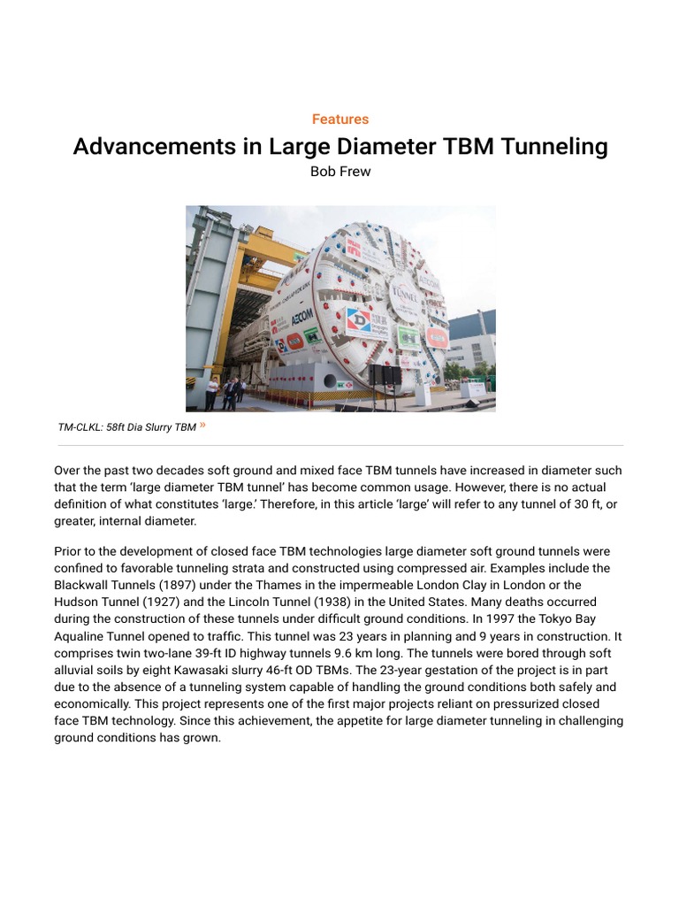 Advancements in Large Diameter TBM Tunneling | PDF
