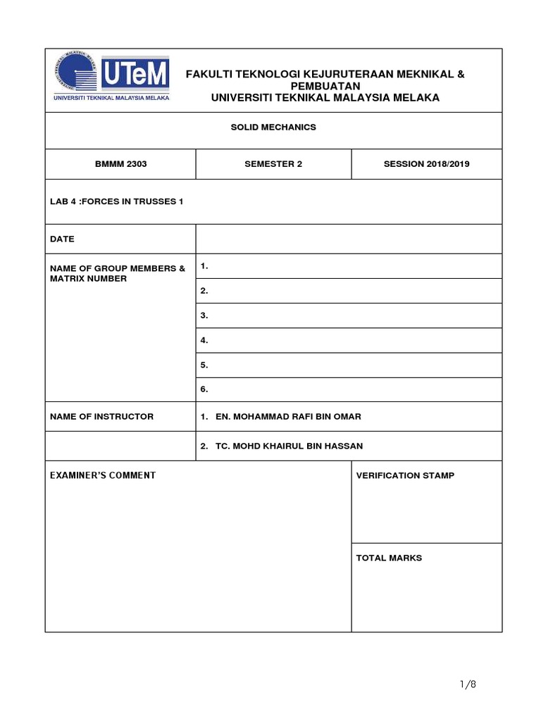 Engineering Mechanics Truss Forces Lab Report | PDF