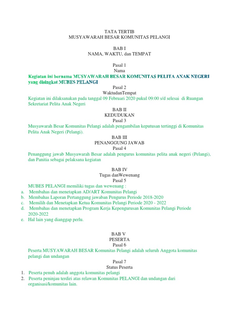 Draft Tata Tertib Mubes Komunitas Pelangi | PDF | Hukum