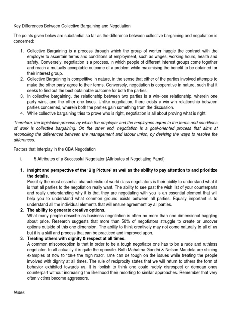 Factors That Interplay in The CBA Negotiation (Notes) | PDF