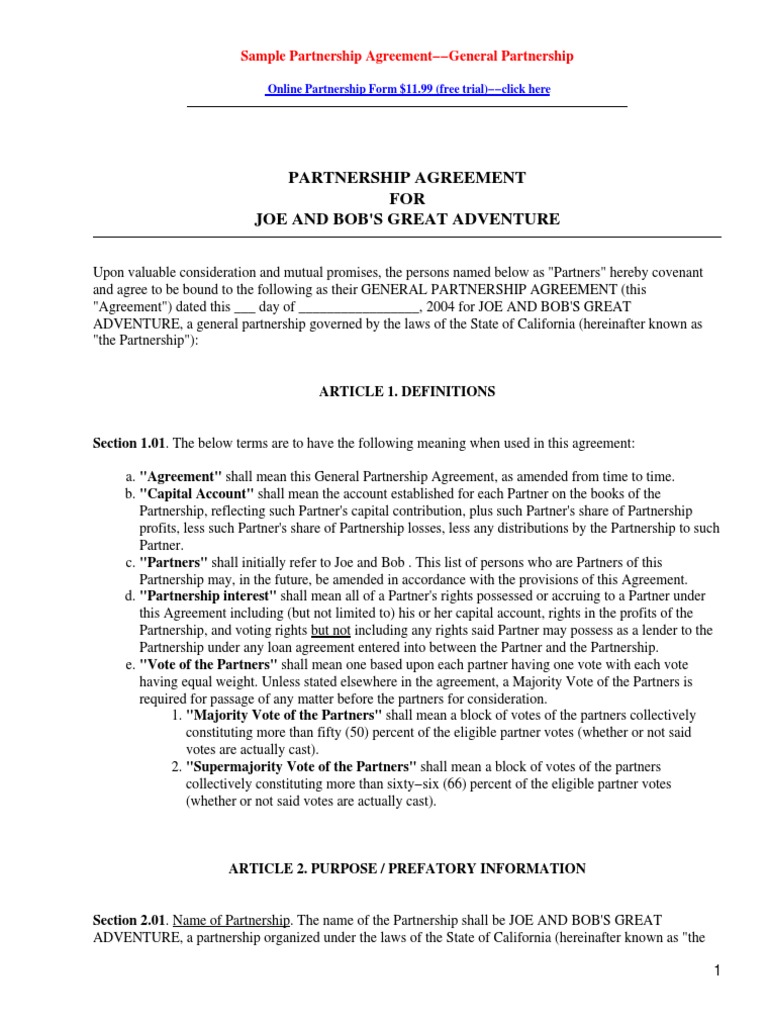 Sample Partnership Agreement | PDF | Partnership | Liquidation