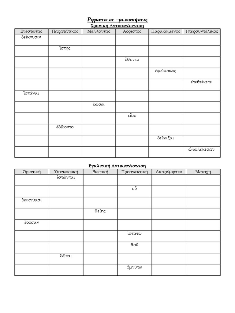 Ρηματα σε μι ασκησεις | PDF