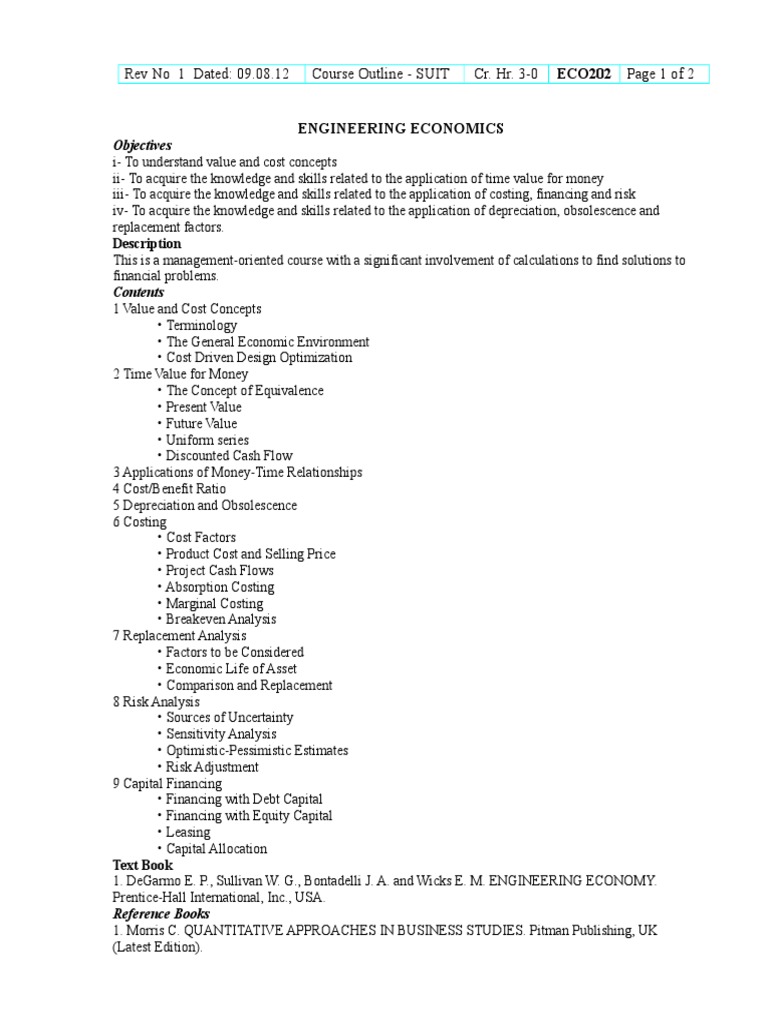 Engineering Economics - ECO202 | PDF | Business | Art