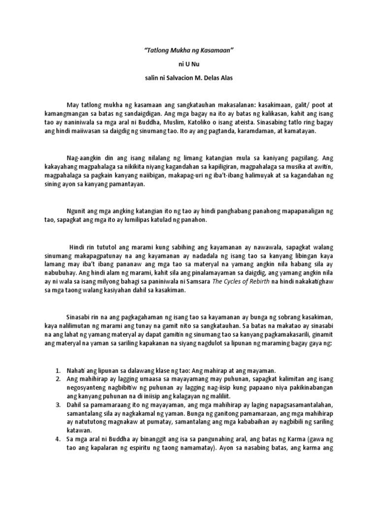 Tatlong Mukha NG Kasamaan | PDF