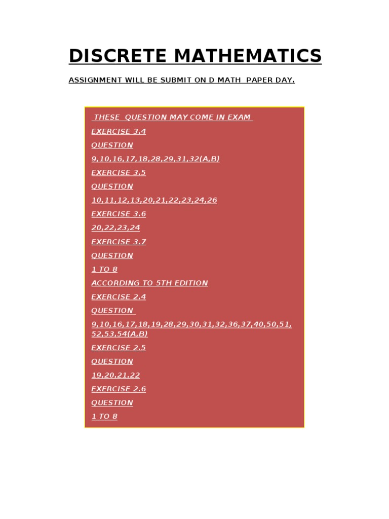 Discrete Mathematics Assignment Guide | PDF
