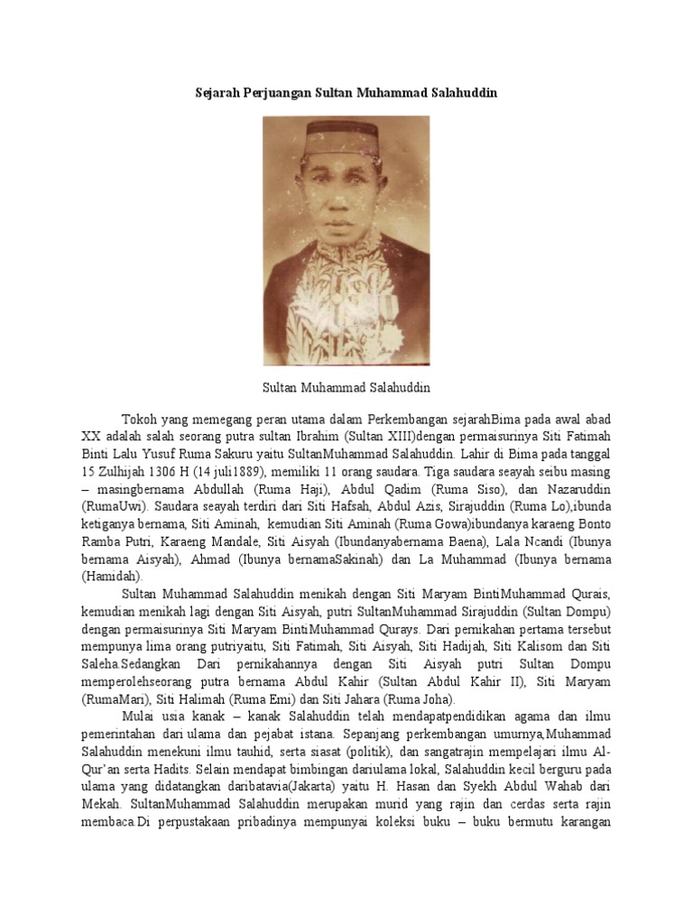 Sejarah Perjuangan Sultan Muhammad Salahuddin | PDF