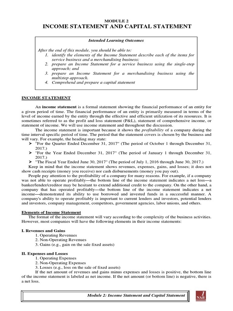Income Statement & Capital Statement Guide | PDF