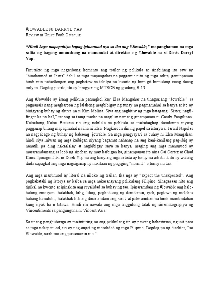 Jowable Ni Darryl Yap | PDF