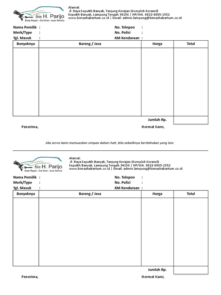 Form Nota Service | PDF