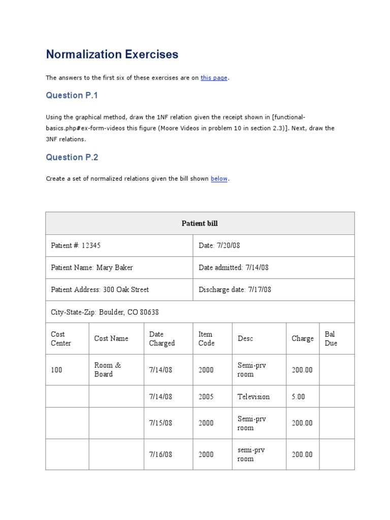Normalization Exercises | PDF
