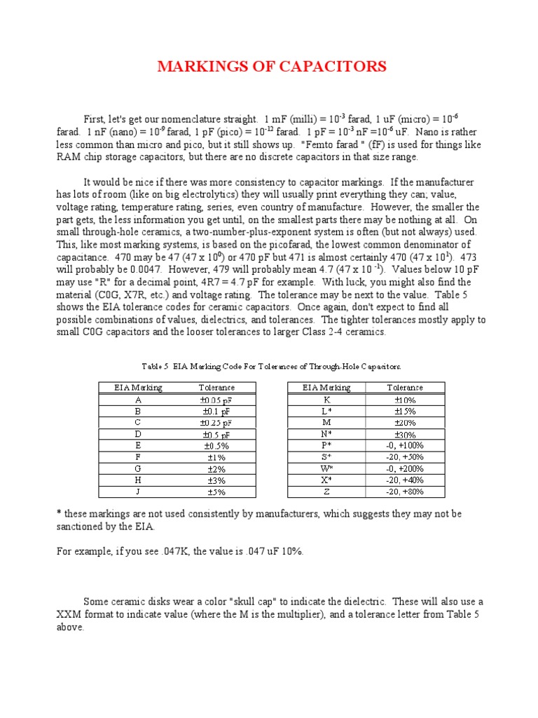 Capacitor Markings Explained | PDF | Capacitor | Electricity