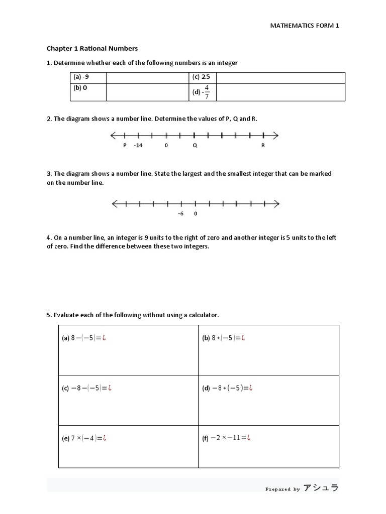Chapter 1 Rational Numbers Exercise | PDF