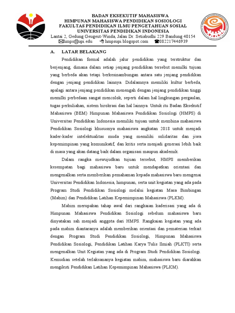 Proposal Mabim PLKM 2018-2019 | PDF