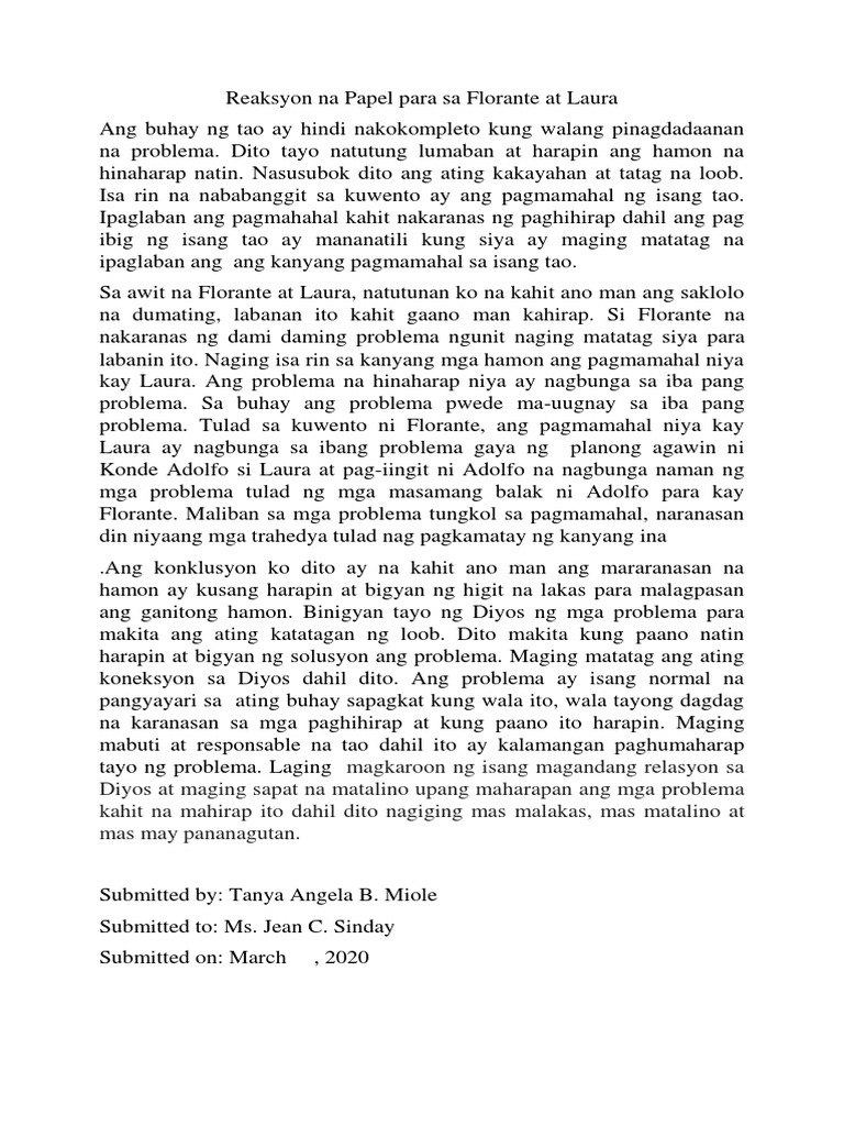 Reaksyon Paper For Filipino | PDF