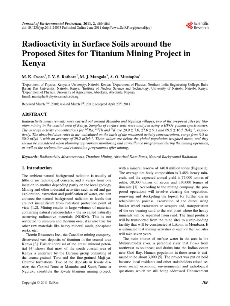 Radioactivity in Surface Soils Around The Proposed | PDF