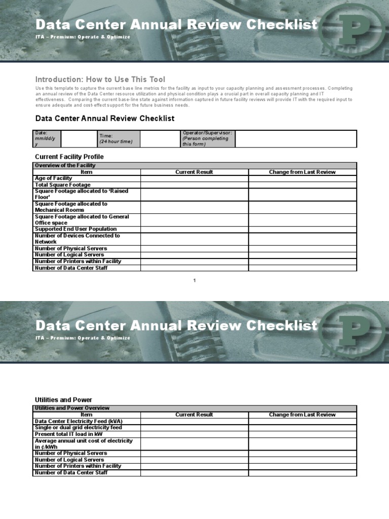Data Center Annual Review Checklist | Data Center | Technology