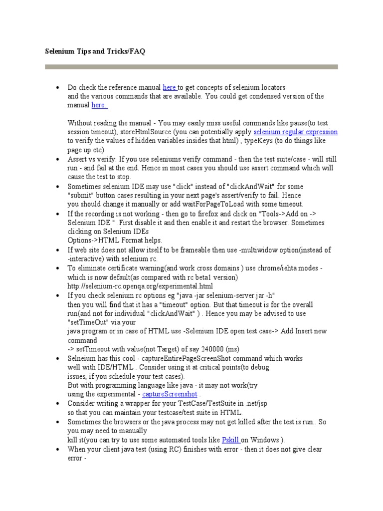 Selenium Tips And Tricks Pdf Selenium Software Computer Engineering