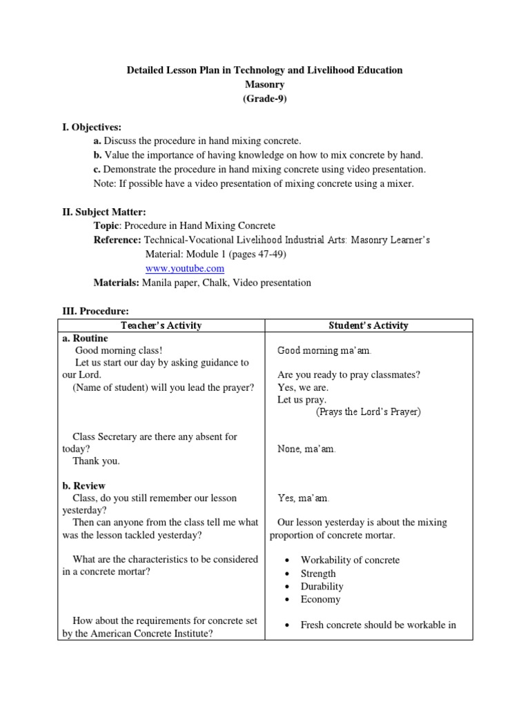 DLP in TLE Masonry Grade-9 | PDF